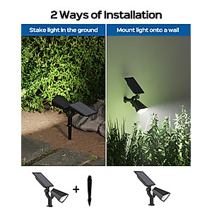 JACKYLED Solar Lights Outdoor, 800 Lumens Solar Spot Lights 3000K/6000K, 4 Modes Solar Landscape Spotlights Waterproof for Yard,2 Pack