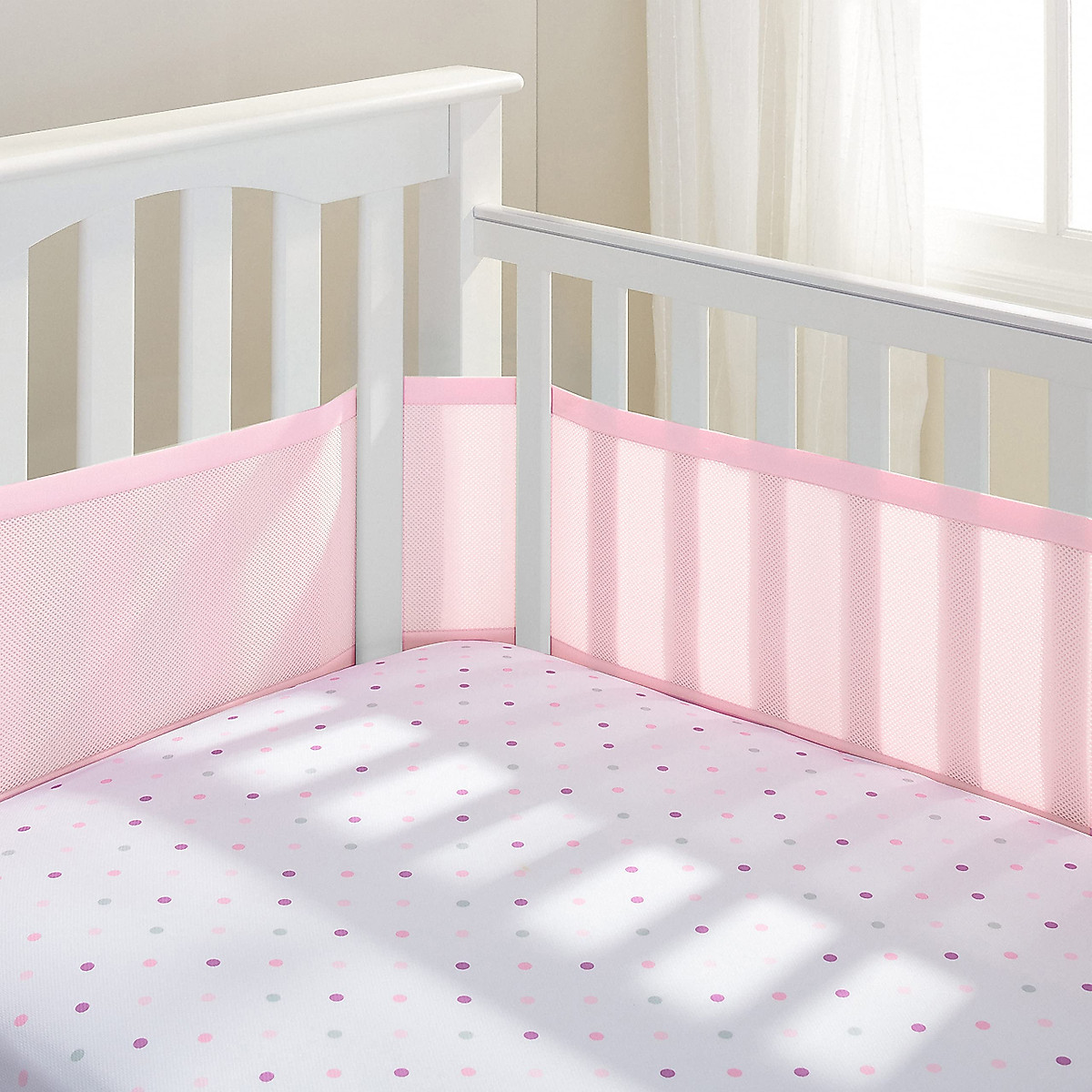 BreathableBaby, Breathable Mesh Liner For Cribs with 52"x28" (132x71cm) Mattress, Light Pink, Classic 3mm Mesh, Covers 3 or 4 Sides, Safety Tested & Trusted (Not for Mini Cribs)