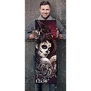 DAY OF THE DEAD GIRL CANVAS ART PRINT - Sugarskull Girl Painting Artwork with Crow, Roses, Timer Tattoo style Wall Art Gift - Sugar Skull Woman