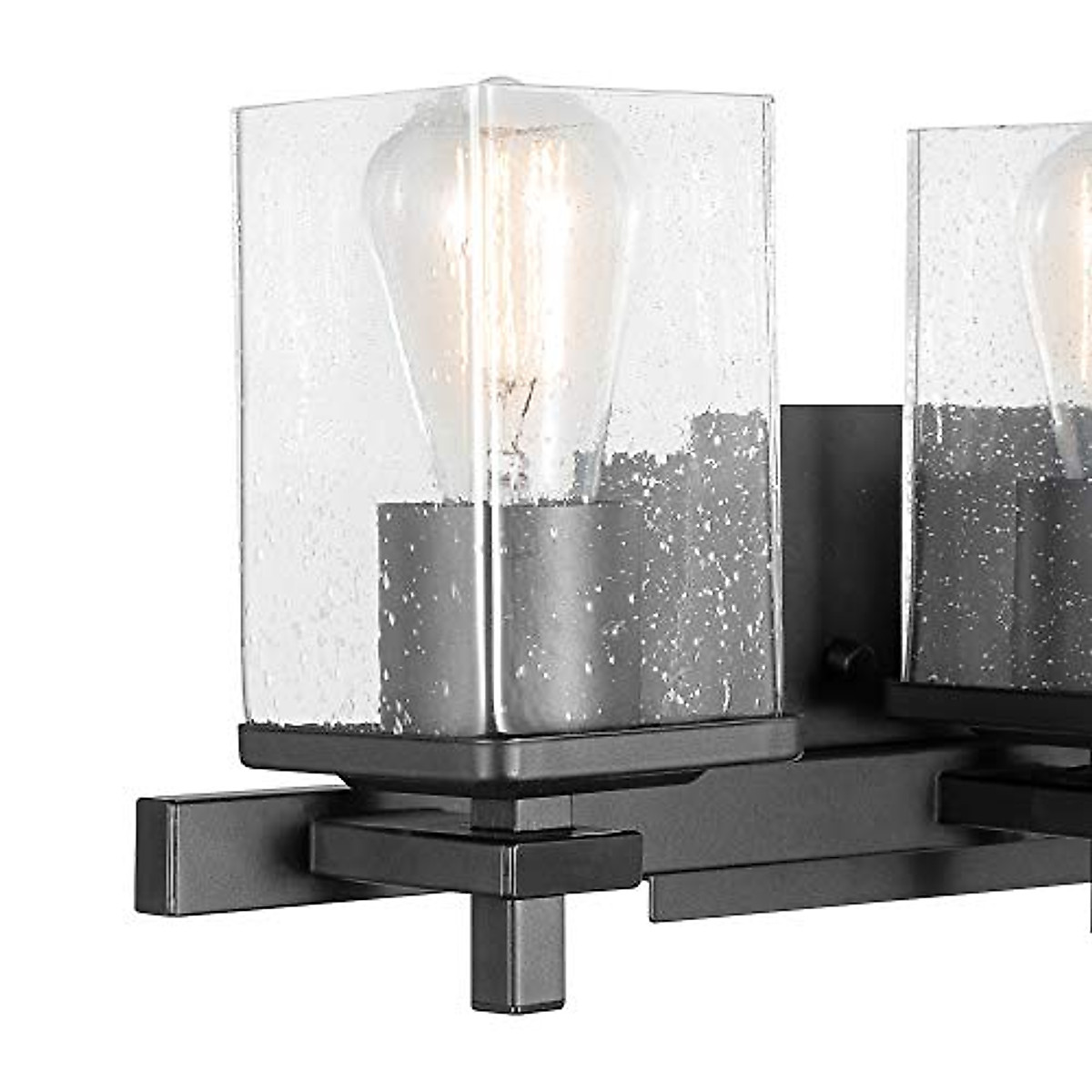 Globe Electric 51634 5-Piece All-in-One Bathroom Accessory Set, with Vanity, Matte Black, 3-Light Vanity Light, Seeded Glass, Towel Bar, Toilet Paper Holder, Towel Ring, Robe Hook, Home Improvement