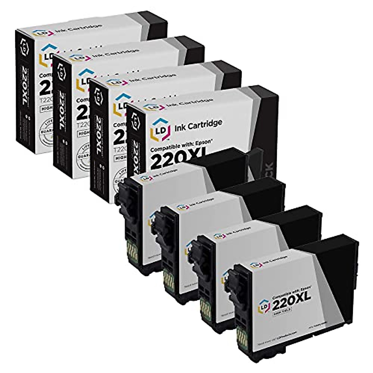 LD Products Remanufactured Replacement for Epson 220XL Ink Cartridges 220 XL T220XL120 High Yield (Black, 4-Pack) for XP-320, XP 420, XP-424, Workforce WF-2630, WF-2650, WF2660, WF-2750, WF-2760