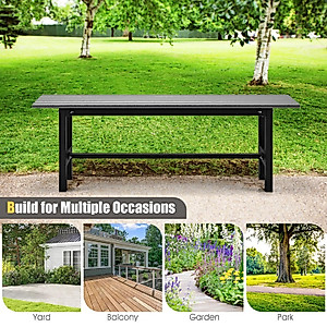 VcJta Outdoor Garden BENCH Grey HDPE & Metal Frame 47"x14"x16" Yard Seating Furniture Weatherproof Sturdy Versatile