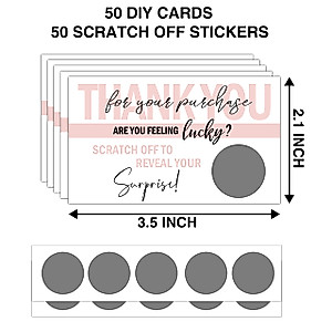 Thank You For Your Purchase Scratch Off Cards - Blank Gift Certificate Cards - Small Business Thank You for Order Cards - Make Your Own DIY Pink Scratch Off Cards - 50 Cards And 50 Stickers(C01)