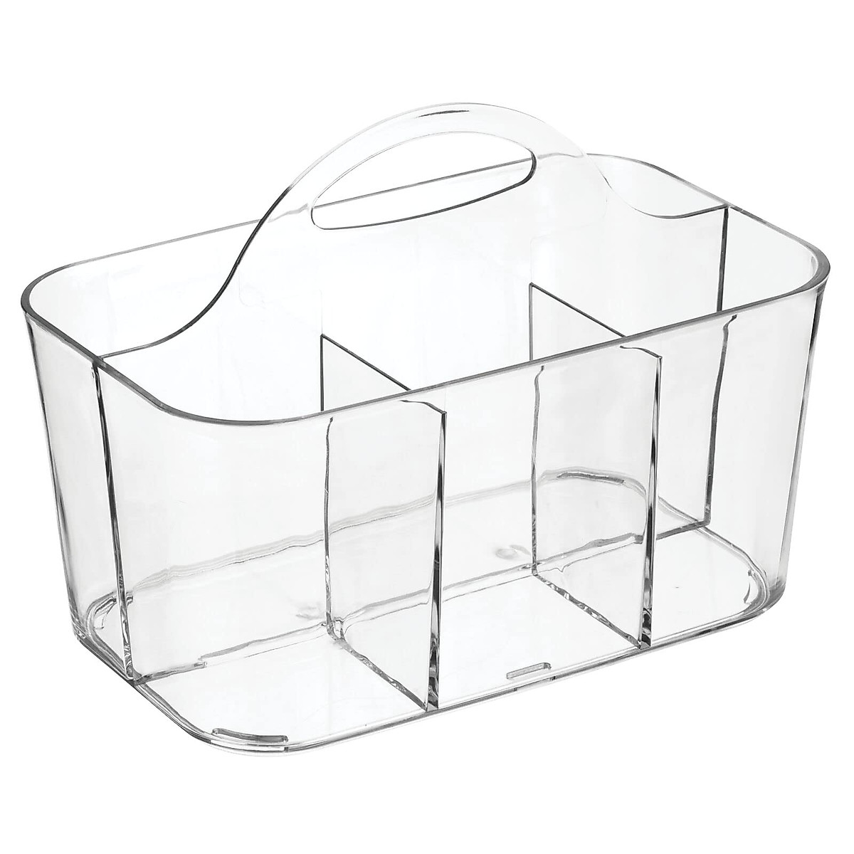 mDesign Plastic Cutlery Storage Organizer Caddy Bin Tote with Handle - Kitchen Cabinet Divided Pantry Basket for Forks, Knives, Spoons, Napkins, Indoor/Outdoor Use, Lumiere Collection, Clear