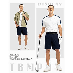 TBMPOY Men's Golf Shorts 9" Lightweight Stretch Quick Dry Dress Work Casual Flat Front Shorts with 3 Zipper Pockets Navy 34