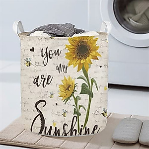 Poceacles Sunflower Bee Print Thickness Storage Baskets,You are My Sunshine Laundry Hamper,Collapsible Laundry Baskets for Home,Office,Toy Organizer Decor