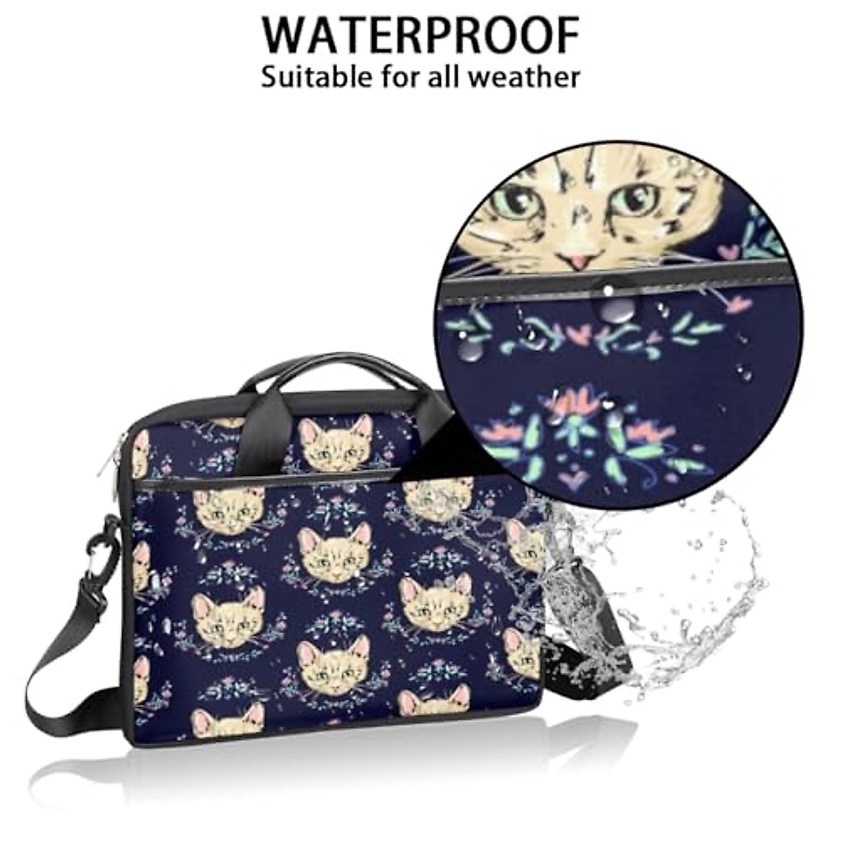 Floral Cats Laptop Computer Bag Waterproof Shoulder Messenger Bag 13-15 inch Durable Laptop Tote Bag with Shoulder Strap Handle Lightweight Crossbody Briefcase