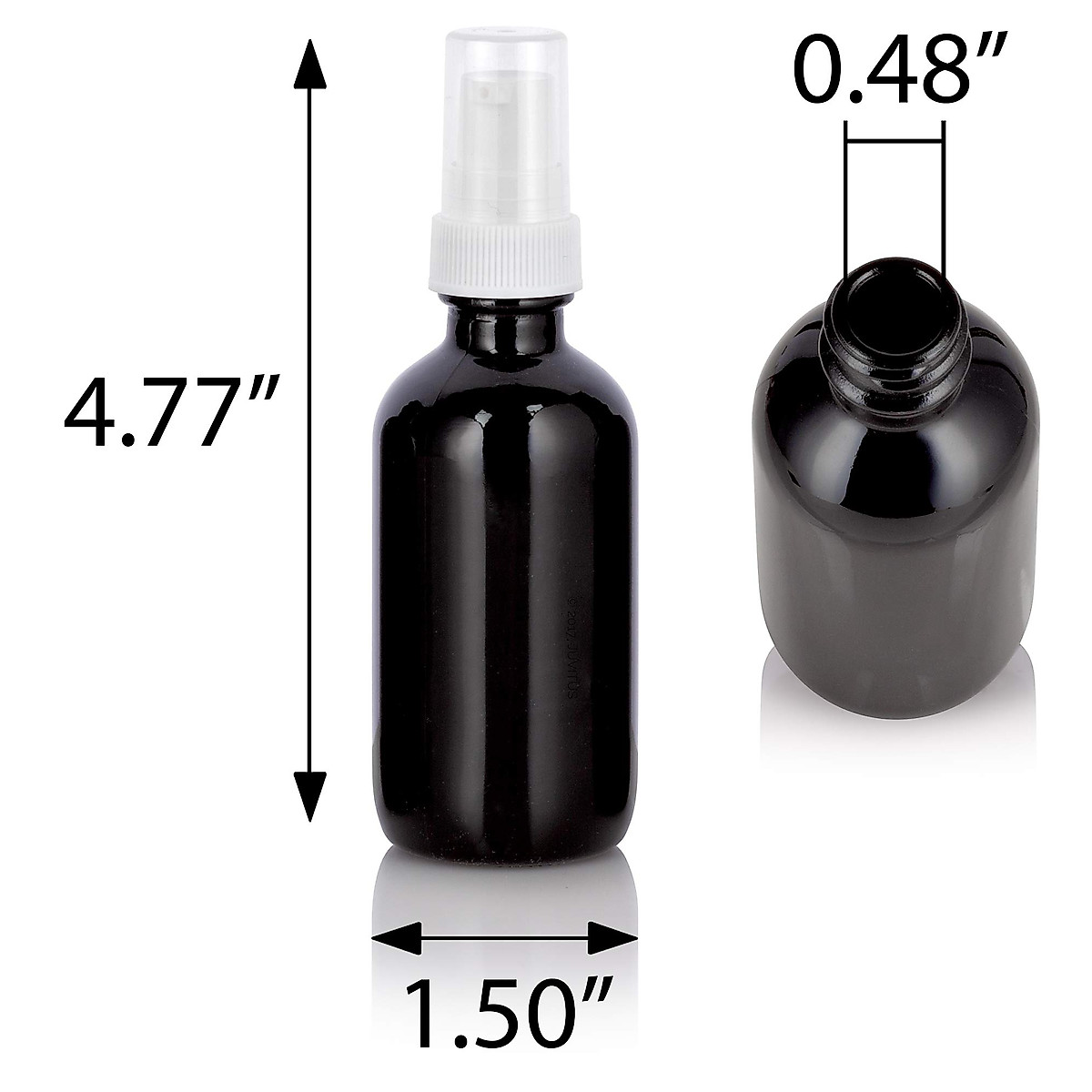 JUVITUS 2 oz Black Glass Luxury Boston Round Bottle White Treatment Pump (12 Pack) + Funnel