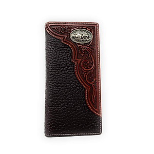 Western Premium Genuine Leather Tooled Men's Long Bifold Wallet premium cowboy wallets in 2 colors (Brown Praying cowboy)