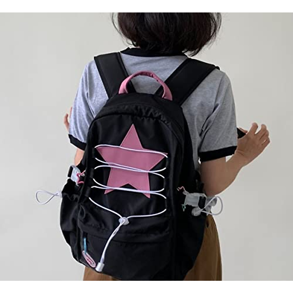 TIMMOR MAGIC Y2k Backpack for Women Star Aesthetic Bags with Drawstring Y2k Fashion Graphic Bag Cyber Vintage Coquette Bags(style4-black)