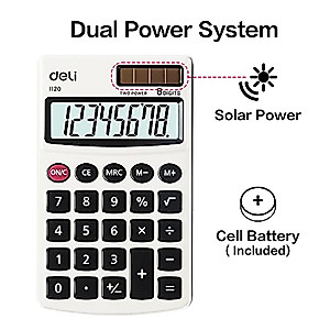 Calculator, Deli Standard Function Basic Calculators, Solar Battery Dual Power Office Calculator with Cover, Metal Panel