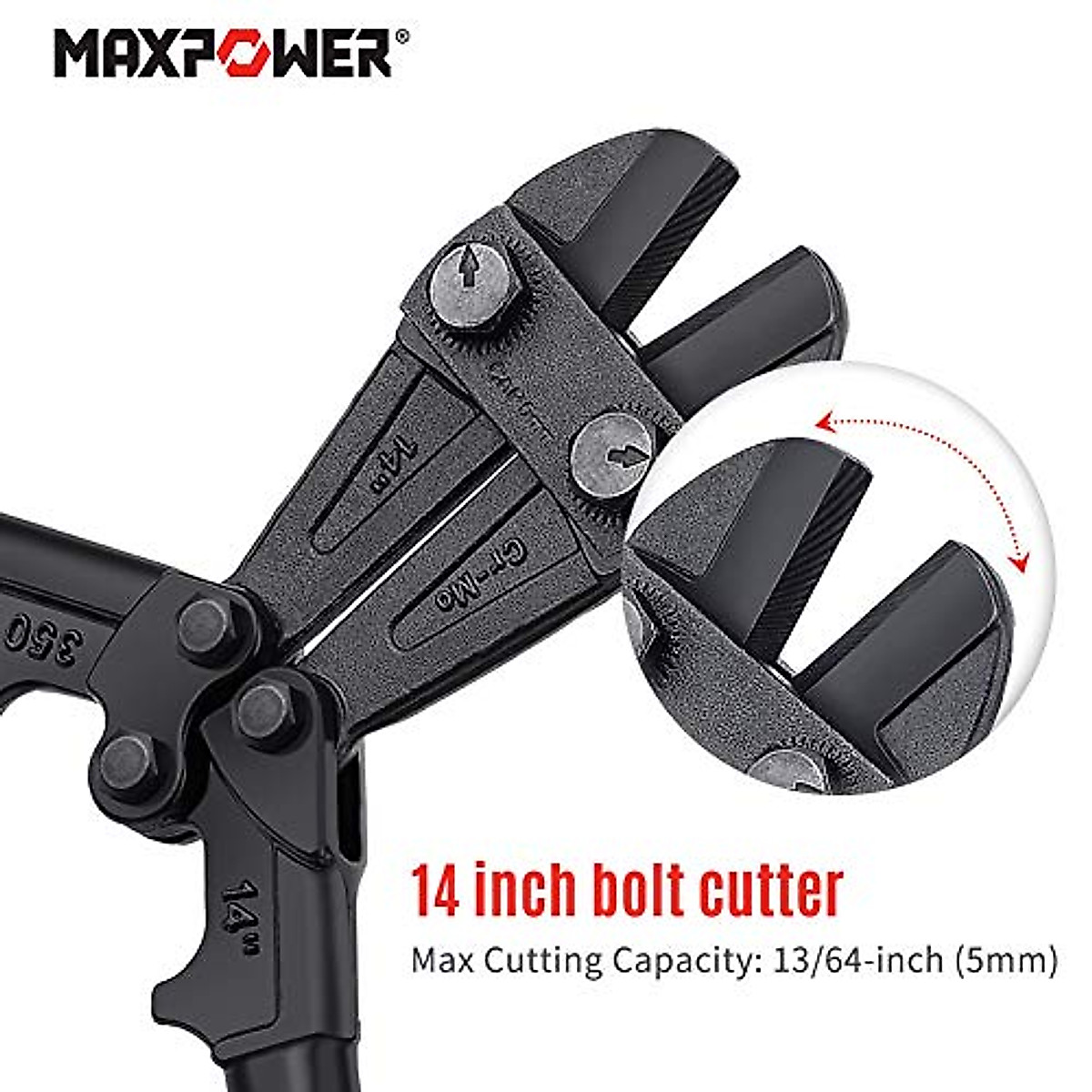 MAXPOWER 14-Inch Heavy Duty Bolt Cutter, Hardened Chrome Molybdenum Steel Blade, Ergonomic Rubber Handle
