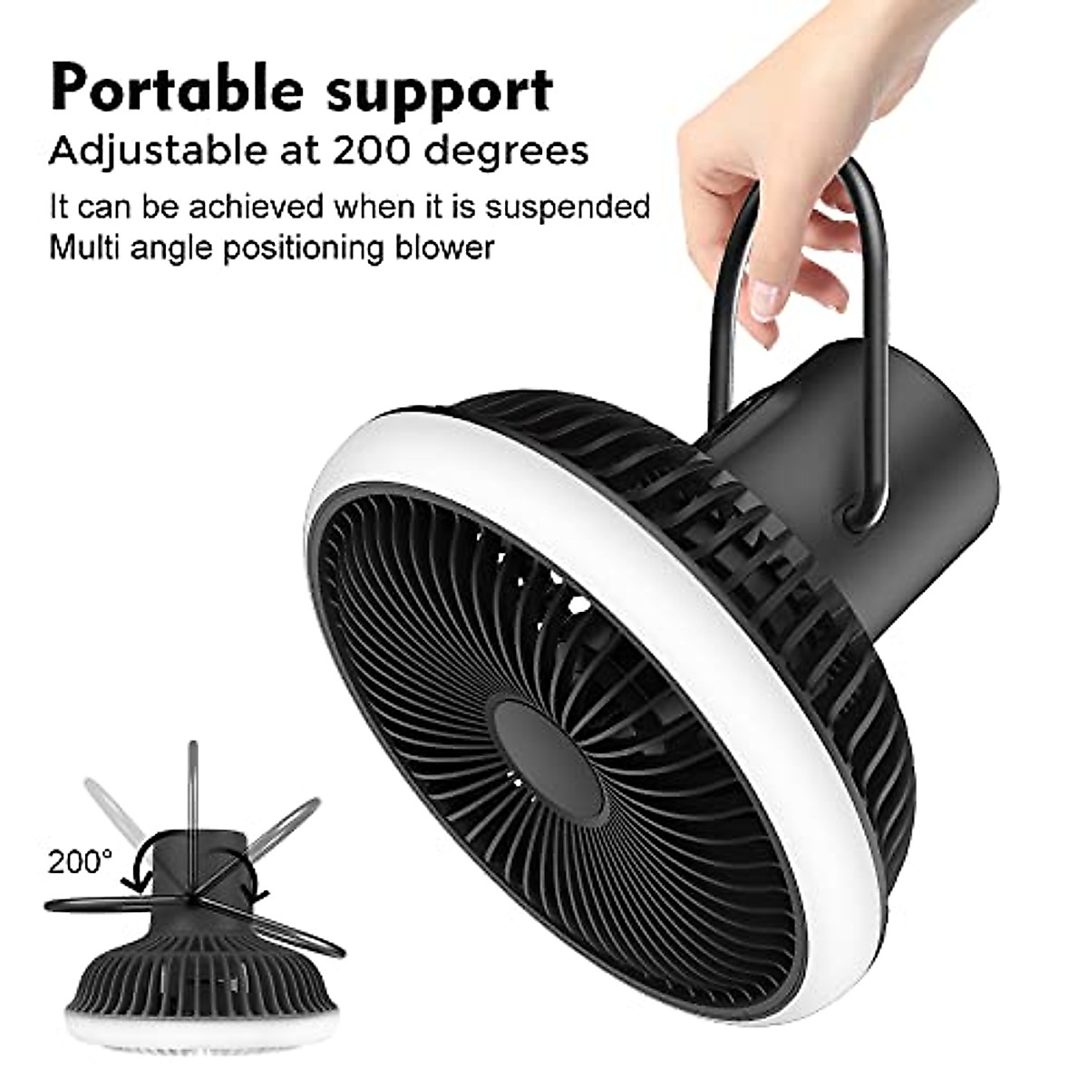 PINSAI Camping Fan, Tent Fans for camping with lights,Portable Camping Fan with LED Lantern, USB Desk Fan with Hanging Hook for Tent,Car