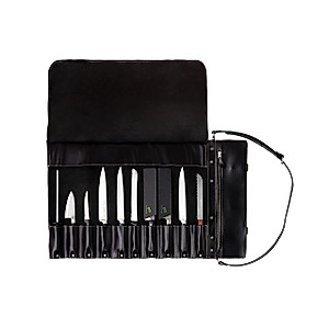 EVERPRIDE Chef Knife Roll Bag Made of Genuine Top Grain Leather – Knife Bag Holds 10 Knives up to 18” PLUS Zippered Compartment for Cooking Accessories – Knives Not Included
