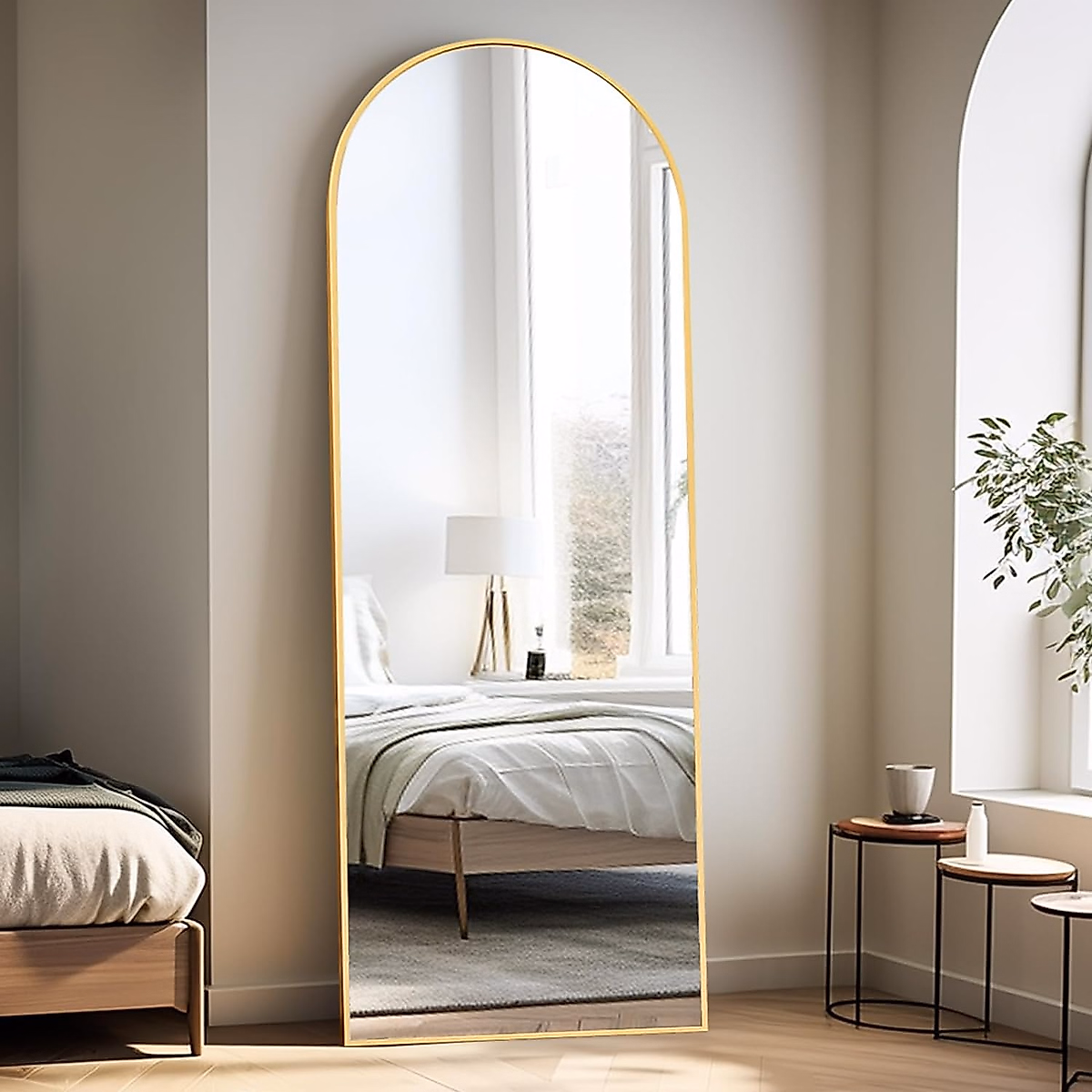 Rowjut 64"x21"Floor Mirror Arched Full Length Mirros, Mirror Floor Length Standing Hanging or Leaning/Large Full Body/Wall Mirror for Bedroom, Living Room, Aluminum Frame, Black