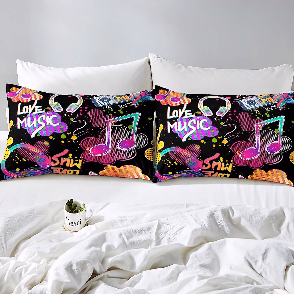 Feelyou Music Note Duvet Cover Set Twin Size Rock Music Theme Comforter Cover Boys Girls Headphones Radio Bedding Set Luxury Microfiber Quilt Cover 1 Pillowcase Colorful