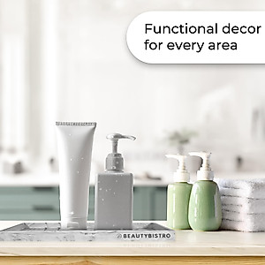 BeautyBistro Bathroom Counter Tray - 11.8" Marble Flexible Silicone Vanity Organizer for Countertop, Kitchen and Toilet Soap Drip Trays for Keys, Bedroom Dresser Catchall Holder, Perfume Decor