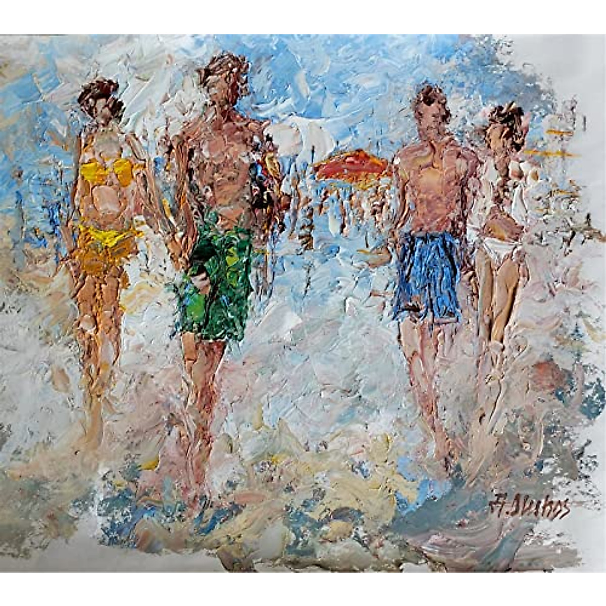 Summer Resort, People on the Beach By Internationally Renowned Artist Andre Dluhos