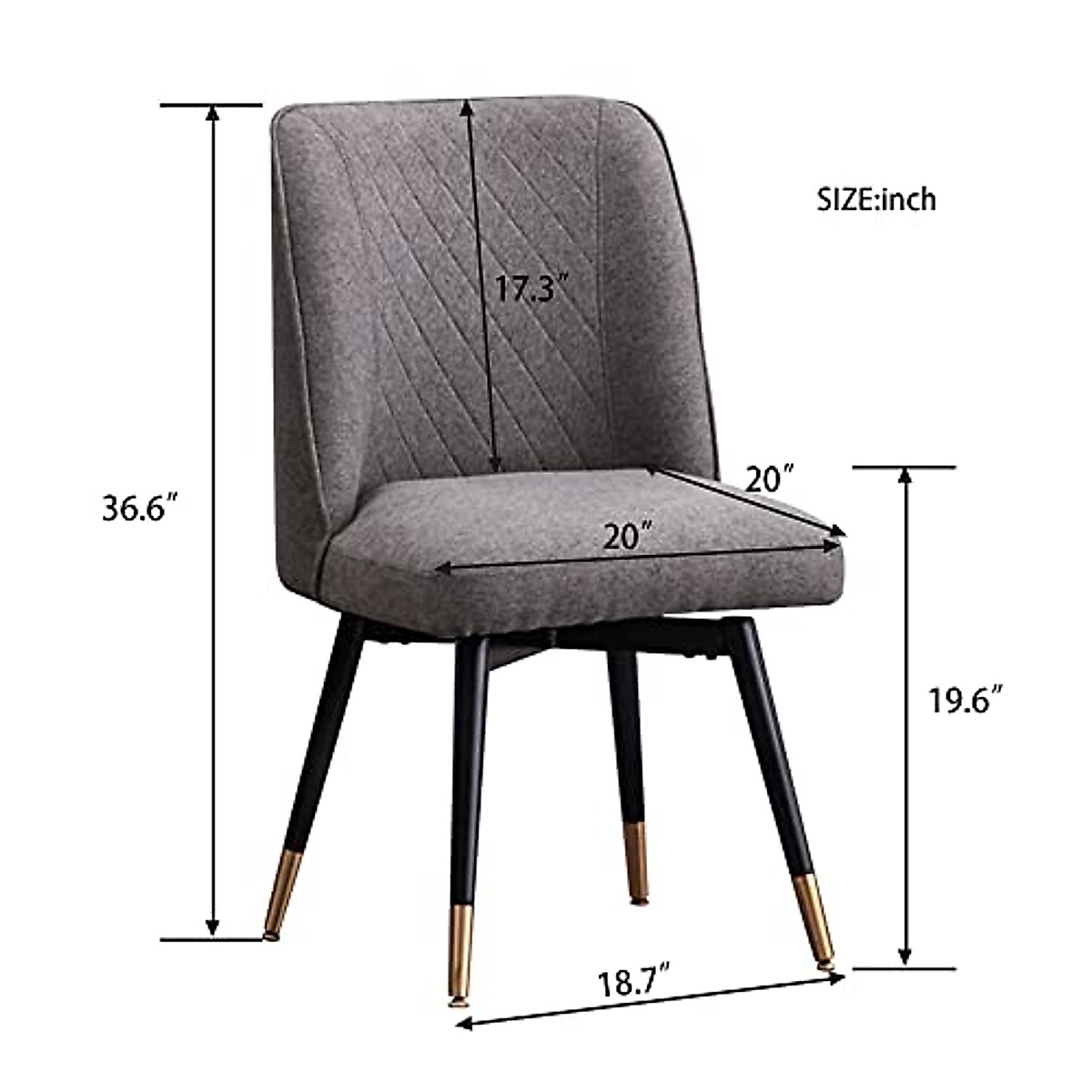 Yongchuag Swivel Dining Chairs Set of 2 Upholstered Accent Chair for Living Room Dining Room Leisure Armless Desk Chair Gray