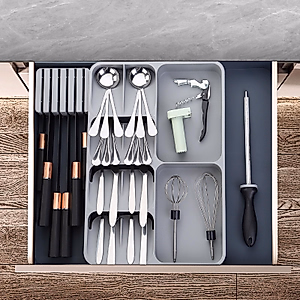 SEVEN LUCKY LIGHT Silverware Organizer Expandable Cutlery Drawer Organizer Food Grade PP5 Utensil Drawer Organizer BPA Free