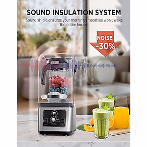 Cavlhils Commercial Blender for Kitchen, 2200W Professional-Grade Power Blender with Soundproof Cover, Electric Variable Speed Processor for Shakes and Smoothies, 88 oz Container & 48000 RPM