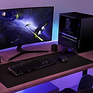 Large Extended Gaming Mouse Pad with Stitched Edges, (35.4X15.7X0.18In) Durable Non-Slip Natural Rubber Base, Waterproof Computer Keyboard Pad Mat for Esports Pros, Gamer, Desktop Office, Home-Black