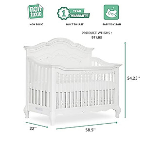 Evolur Aurora Deluxe Edition 5 in 1 Curved Convertible Crib I Fairytale Nursery, Frost, 58x32x54 Inch (Pack of 1)