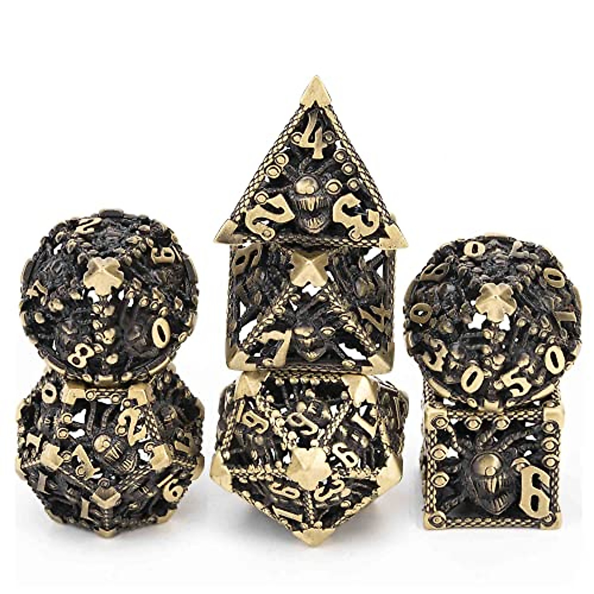 LANSAI Metal DND Hollow Polyhedral Beholder Dice Set D&D Suitable for Dungeons and Dragons Role Playing Games(Bronze)