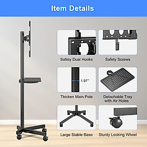 suptek Mobile TV Cart for 21-60 Inch LCD LED Flat/Curved Panel Screen TVs Max VESA 400x400 with Laptop Shelf Holds up to 77lbs, ML55B
