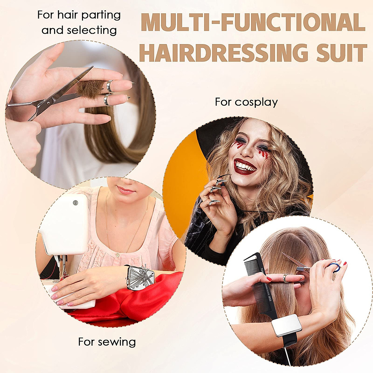 8 Pieces Hair Sectioning and Braiding Set - 6 Styling Clips, 2 Rat Tail Combs, Ring, and Magnetic Wristband Holder (Black)