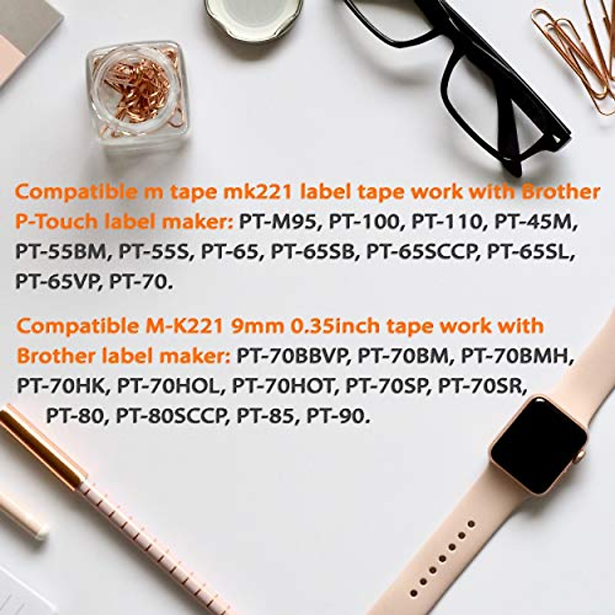 EASYPRINT Compatible M Tape Replacement for Brother MK-221 m-k221 9mm 0.35inch Black on White MK Label Tape use for Brother P-Touch Label Maker PT-M95 PT-70BM PT-90 PT-80 PT-65 PT-85, 5-Pack