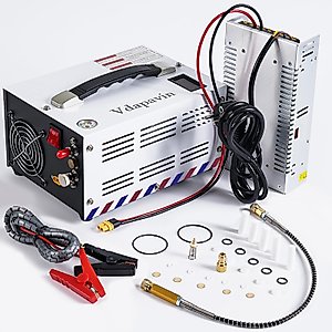 Vdapavin Pcp Air Compressor, 4500Psi 30Mpa Portable PCP Airgun Compressor with External Converter,12V DC/110V AC Oil & Water-Free Manual-Stop Air Rifle, Paintball and Scuba Tank Compressor Pump