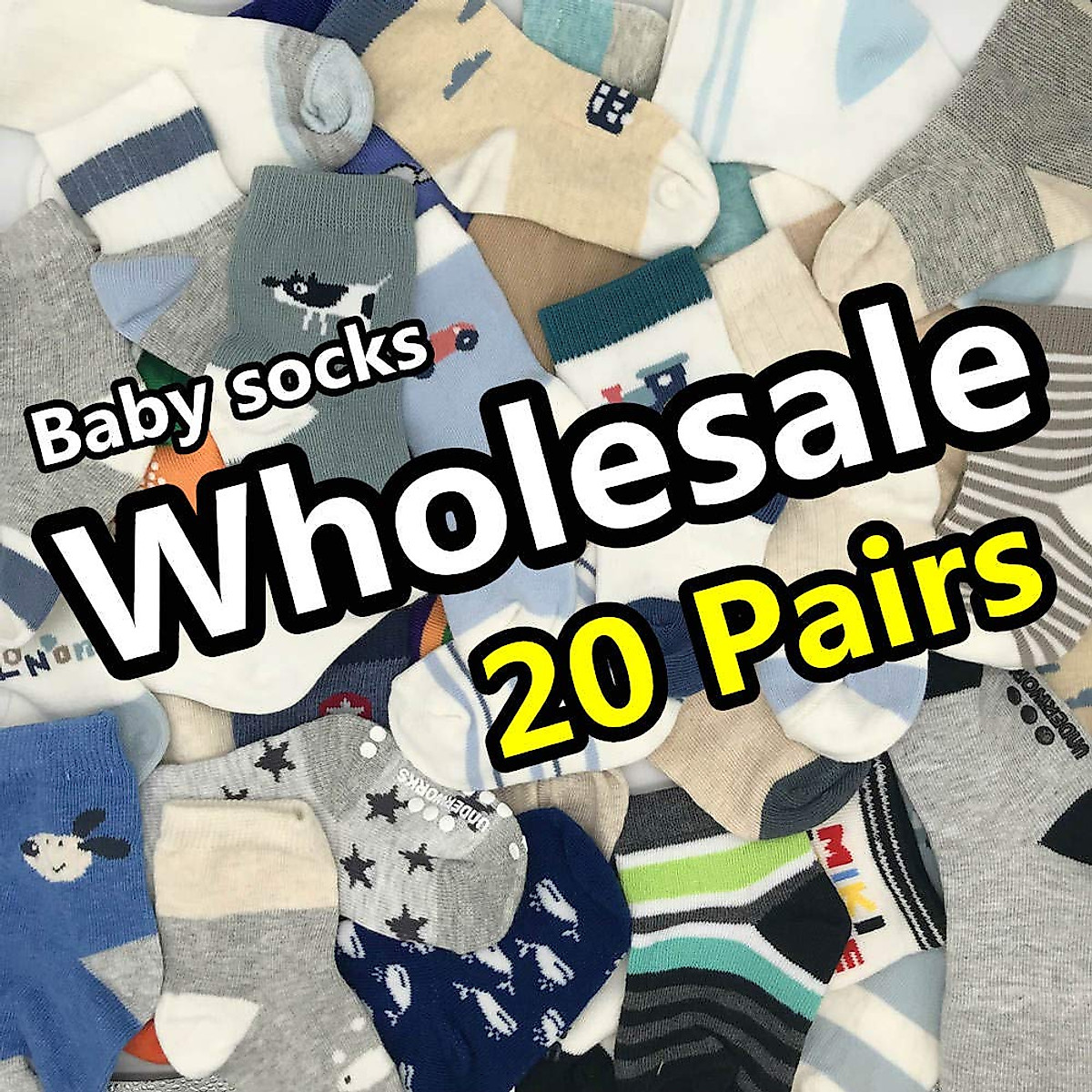 TYONMUJO 20 Pairs Baby Boy Girl Socks Wholesale Baby Cotton Socks Bulk Toddler Kids Socks Bundle (Pattern at Random) Boys 0-12 Months