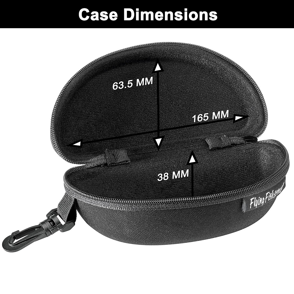Flying Fisherman Shell Zipper Protective Fabric Sunglass Case with Clip for Men and Women Sunglasses Eyewear Black, (PN: 7607)