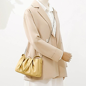 NVKIC Women's Retro Small Shoulder Bag Faux Leather Ruched Purse, Ladies Elegant Designer Mini Hanbags Trendy Crossbody Bags Yellow