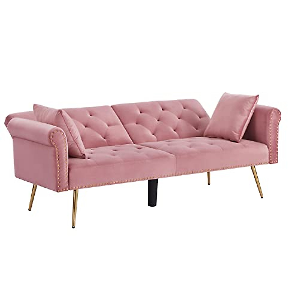 ERYE Tufted Upholstered Futon Sofa Daybed Modern Convertible Loveseat Sofa & Couch Soft Convenient Nap Sleeper Couch Bed for Home Office Apartment Furniture Sets Velvet with Pillows Nailhead Decor