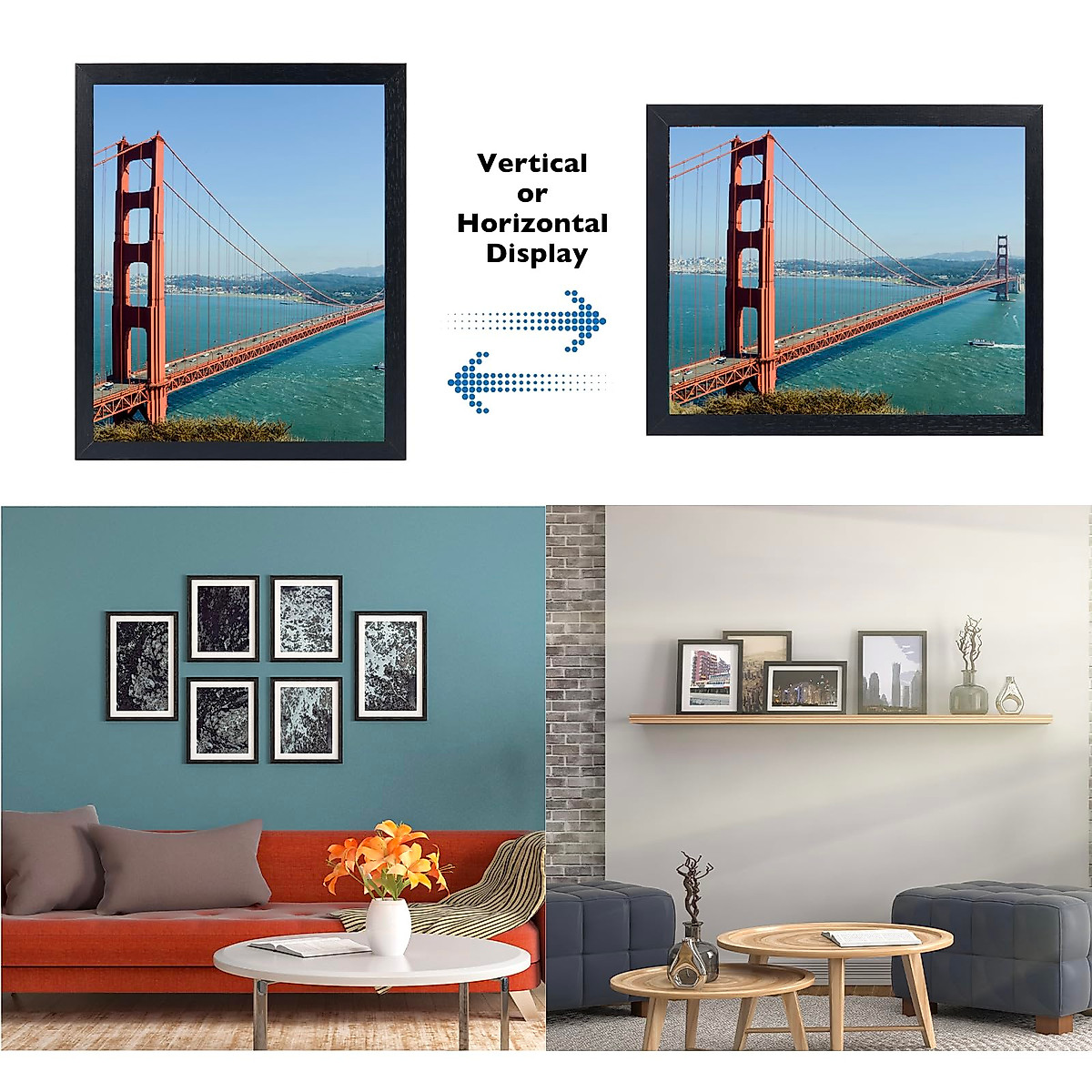 HEYTUYA 9x11 inch Picture Frame Black for Wall Hanging or Tabletop 4 Pack, 9 x 11 Frame Wall Gallery Photo Frame with Shatter Resistant Plexiglas, Set of 4, Black
