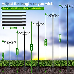 RCUICA Double Shepherds Hooks for Outdoor,2 Pack 110 Inch Bird Feeder Pole with 5 Prongs Base,Heavy Duty Shepherds Hook,Suitable for Garden in Hanging Flower Basket,Lantern,Bird Nests (110 Inch)