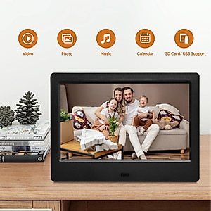 PiPivision 7-inch Digital Picture Frame, Plug in USB or SD Electronic Photo Frame, HD Display with Remote Control, Video and Music Support, Slideshow, Wall Mountable, for Seniors