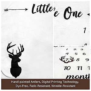 Tebaby Baby Monthly Milestone Blanket Boy - Newborn Month Blanket Unisex Neutral Personalized Shower Gift Deer Antlers Nursery Decor Photography Background Prop with Frame Large 51''x40''