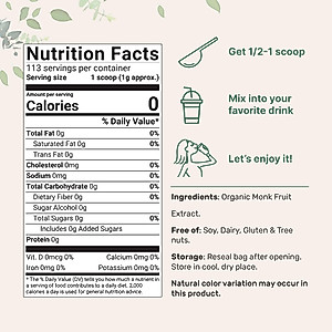 USDA Organic Monk Fruit Extract Powder with Active Mogrosides, 4 Ounce, Zero Calorie, Zero Carb, Sugar Alternative, Monk Fruit Keto Diet, Perfect Paleo & Low-Carb Dieters, Natural Sweetener, Vegan