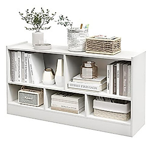 IFANNY 5 Cube Bookcase, 2 Tier Bookshelf Organizer w/Open Compartments, Wood Bookshelves & Bookcases, Horizontal Storage Shelves, Modern Book Shelf for Bedroom, Living Room, Play Room (White)