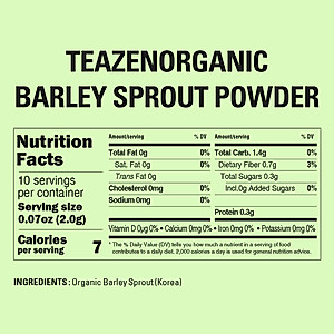 TEAZEN Organic Barley Sprout Juice Powder, Korean Organic Superfood Greens Barley Grass Juice Powder, Powdered Iced Tea, 10 Sticks, 0.7oz