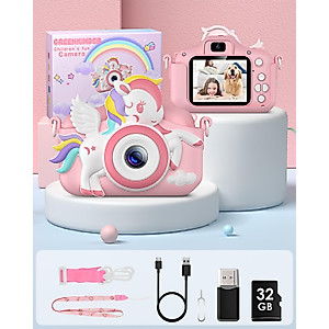 Kids Camera -Kids Camera for Girls,Christmas Birthday Gifts for Girls Portable Toy for 3 4 5 6 7 8 9 Year Old Girl Selfie 1080P HD Video Camera with 32GB Card -Pink