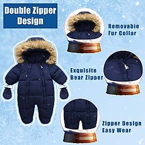 Fairy Baby Infant Baby Winter Snowsuit Coat Romper Hooded Double Zipper Fur Collar Warm Jumpsuit for Boys Girls 6-9 Monthes