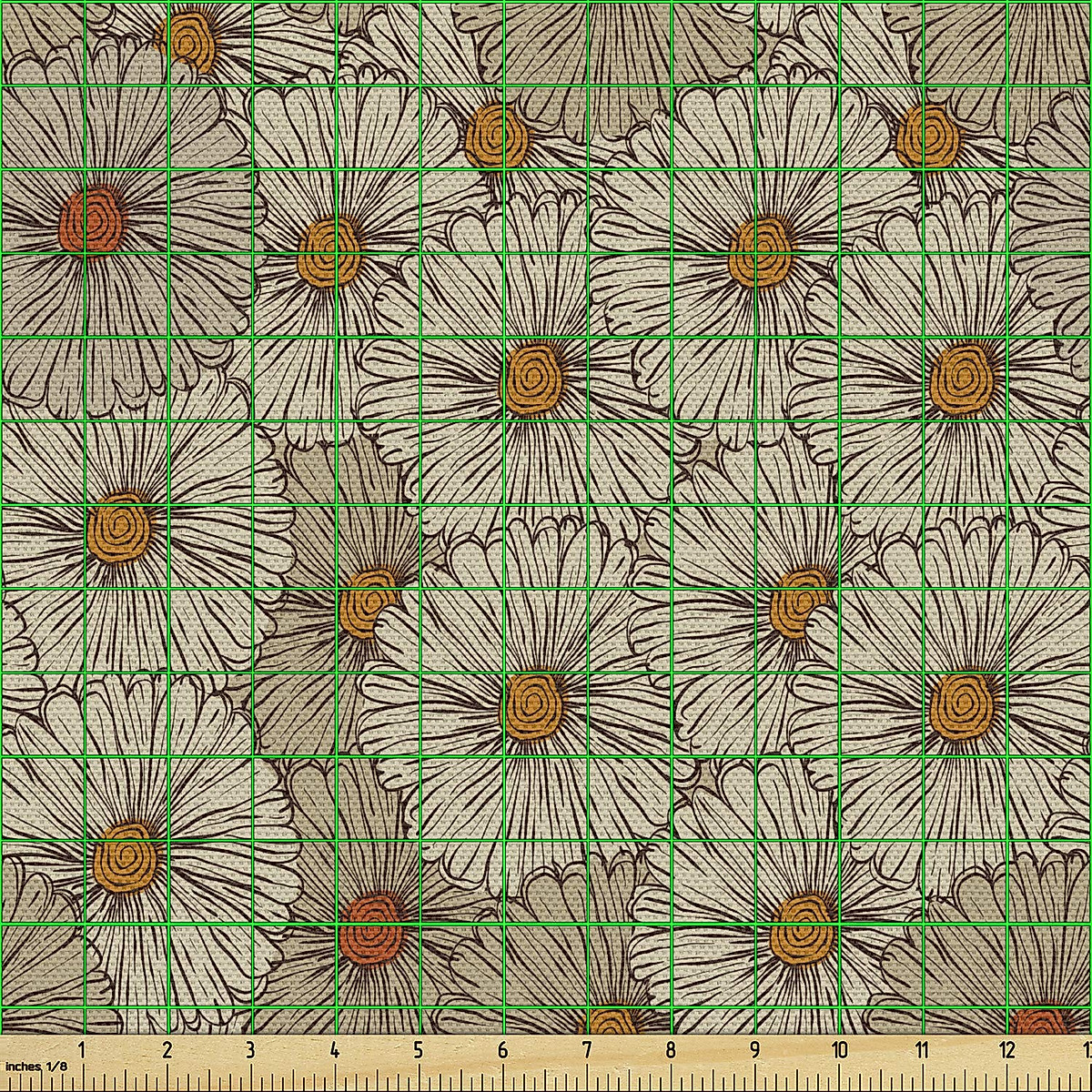Ambesonne Vintage Fabric by The Yard, Sketch Art Style Gerbera Daisies Abstract Flowers Autumn Garden Flourish, Decorative Fabric for Upholstery and Home Accents, 1 Yard, Marigold Orange