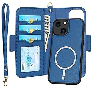 Skycase Wallet Case Compatible for iPhone 13 5G 6.1’’, Support [Magsafe Charge][2 in 1] Magnetic Detachable Flip Folio Wallet Case with Card Slots for iPhone 13 6.1 inch 2021,Navy