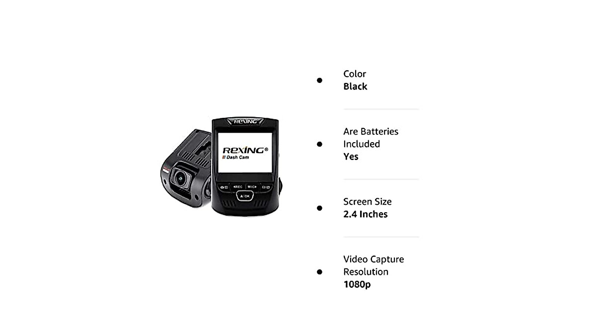 Rexing V1 Basic Dash Cam 1080P Full HD, Wide Angle, Night Vision
