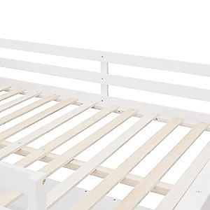 GYYBED Full Size Wooden Loft Bed with 3 Storage Shelves and Built-in L-Shape Desk for Kids Teens Adults Full Size loft Bed with Desk Full Size loft Bed loft Bed with Desk(White + Wood)