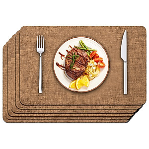 Maxpearl Faux Leather Placemats Set of 6 - Waterproof - Wipe Clean - Heat Resistant - Anti Slip Dining Table Place Mats, Suitable for Indoor & Outdoor Use, 17’’×12’’, Brown